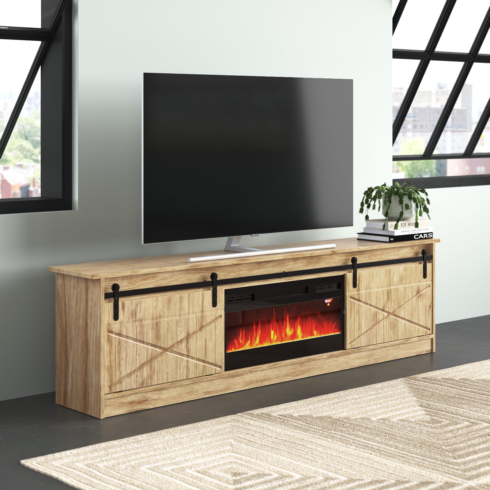 Laurel Foundry Modern Farmhouse Archie TV Stand for TVs up to 88" with Electric Fireplace ...